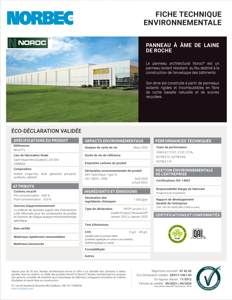 Panneau Noroc - Fiche LEED - Norbec