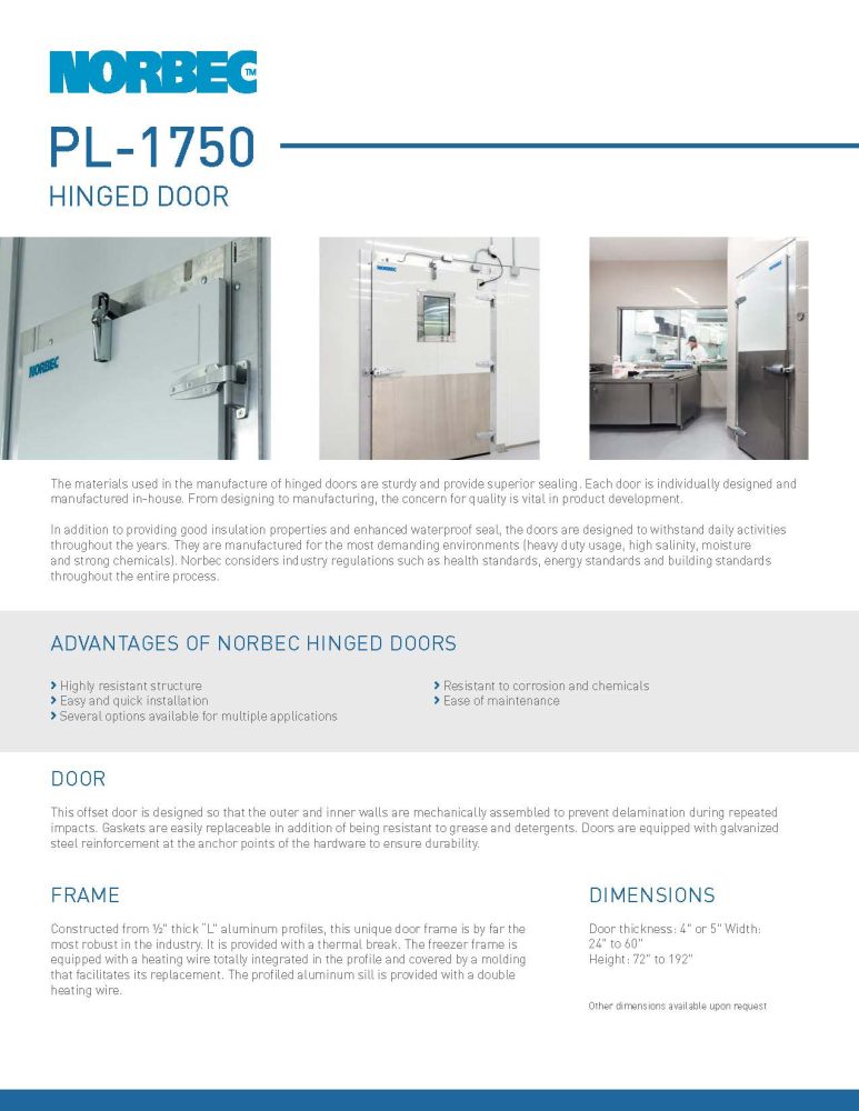 Norbec Hinged Door PL-1750 - Safe Foot Traffic - Norbec